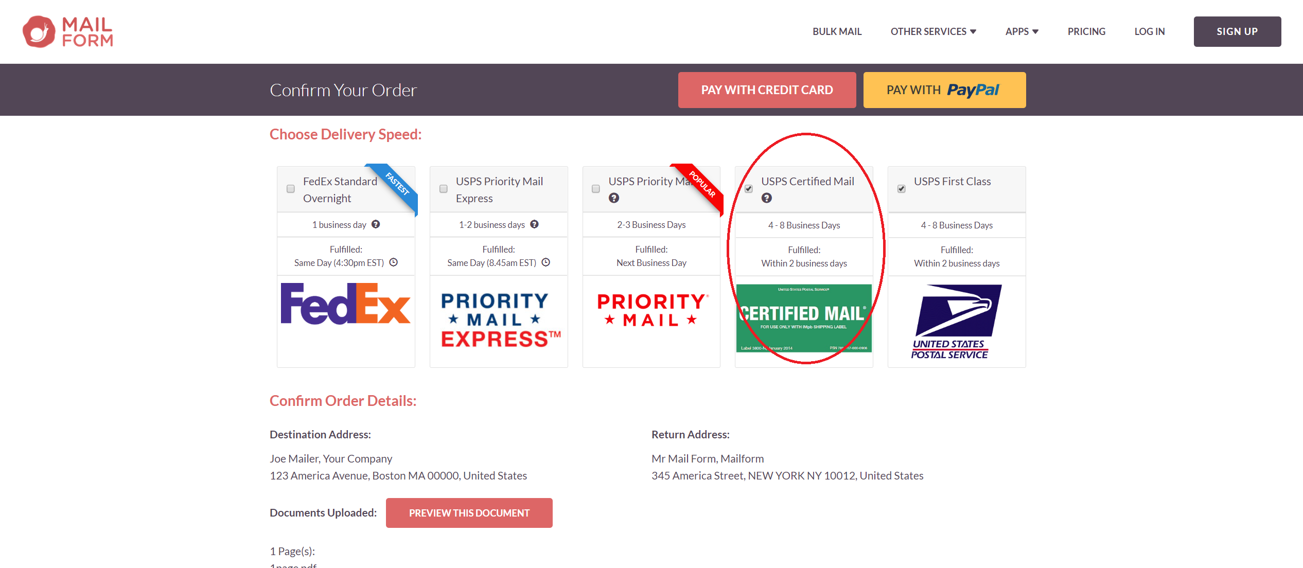 Send Certified Mail Online